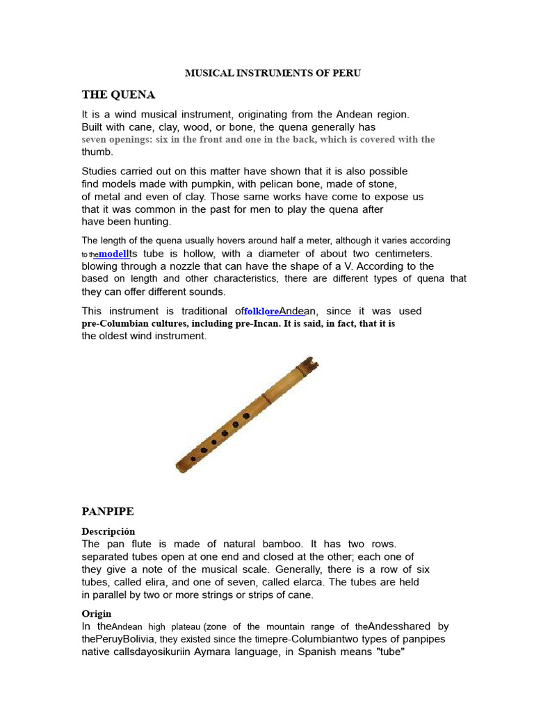 Traditional Musical Instruments of Peru | PDF | Peru | Music Technology