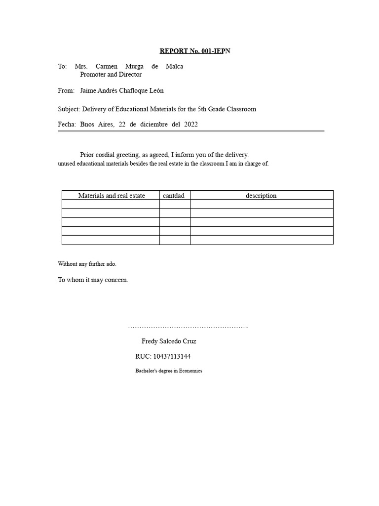 Materials Delivery Report | PDF