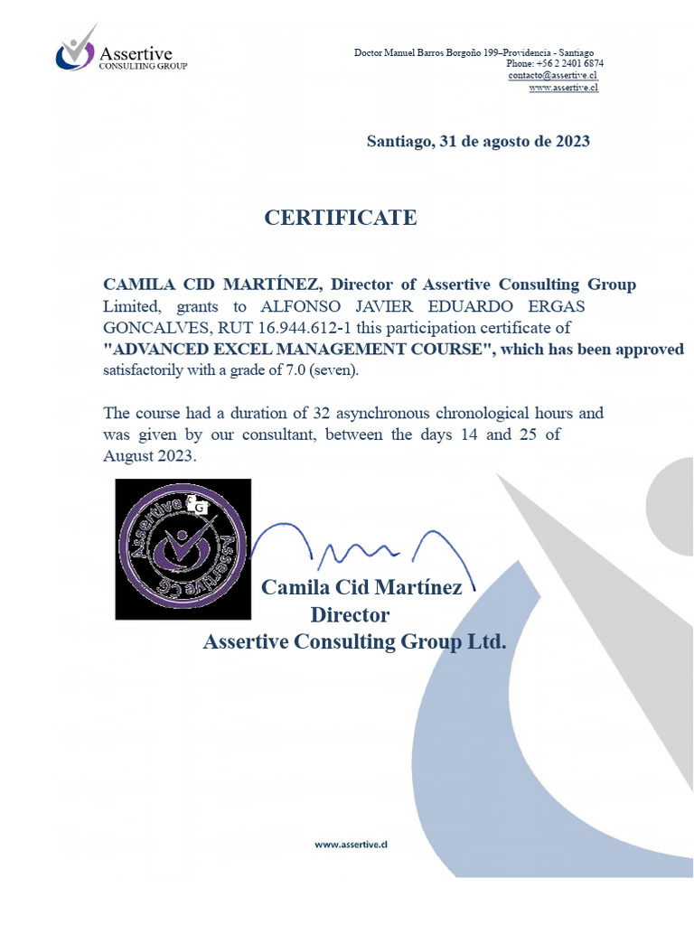 Advanced Excel Management Certificate | PDF
