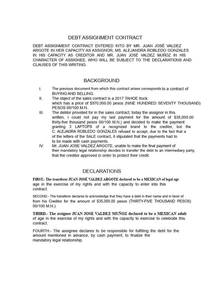 debt assignment contract | PDF | Assignment (Law) | Debt