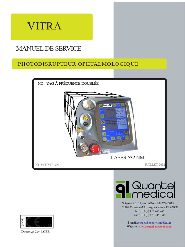Manuel de service VITRA - Laser YAG 532 nm | PDF | Écrou | Vis de fixation