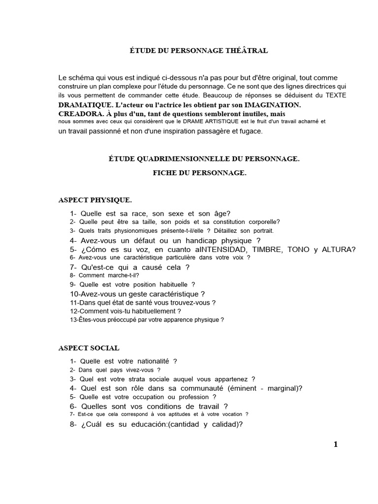 Étude approfondie du personnage théâtral | PDF | Acteur | Théâtre
