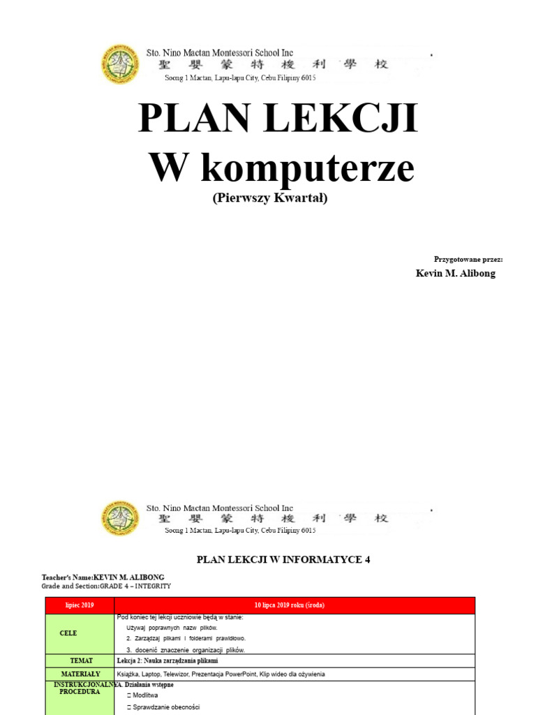 PLAN LEKCJI - 4. tydzień - Komputer | PDF