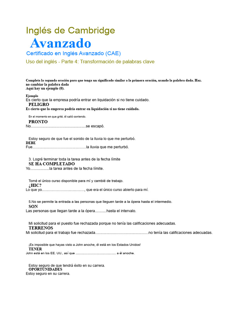 Transformación de Palabras Clave en Inglés | PDF