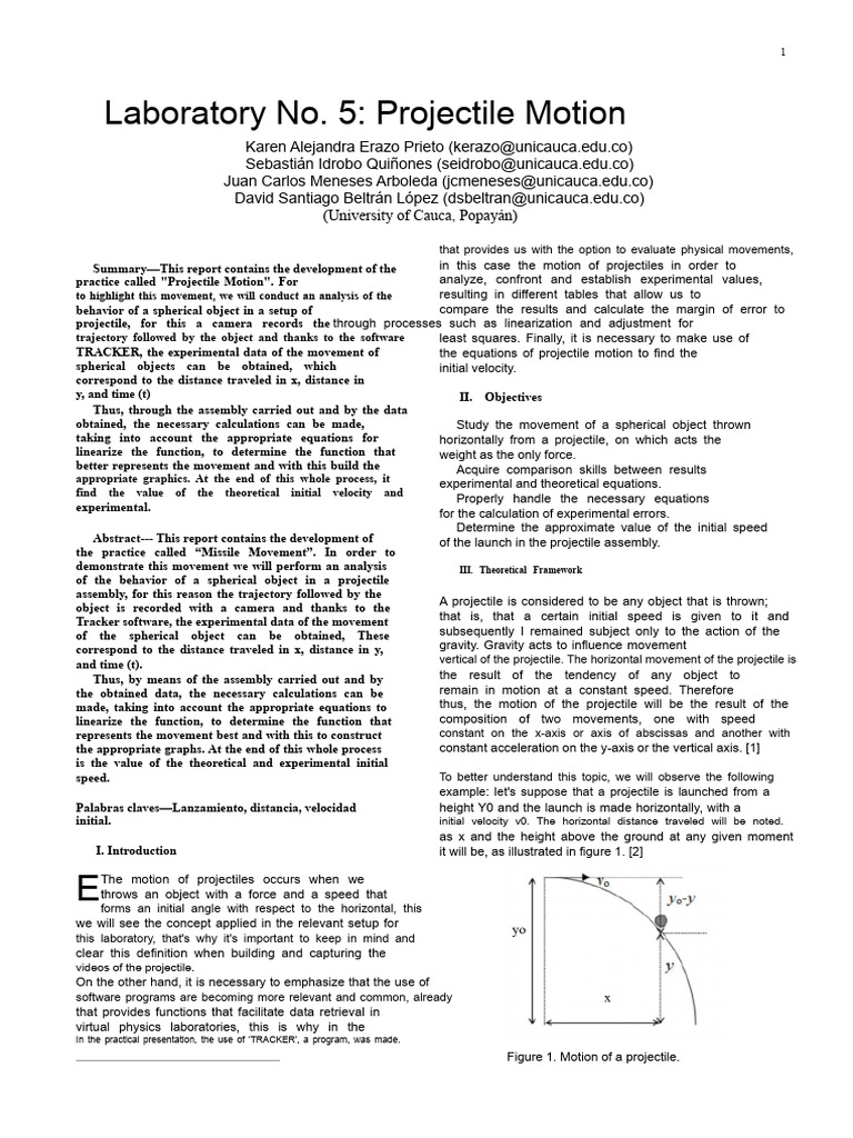 Projectile Motion Analysis Lab Report | PDF | Classical Mechanics ...