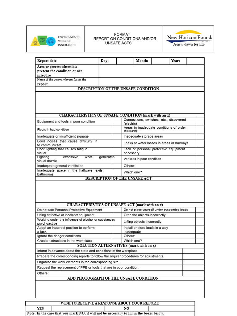 Format Report of Unsafe Acts and Conditions v.1 | PDF | Personal ...
