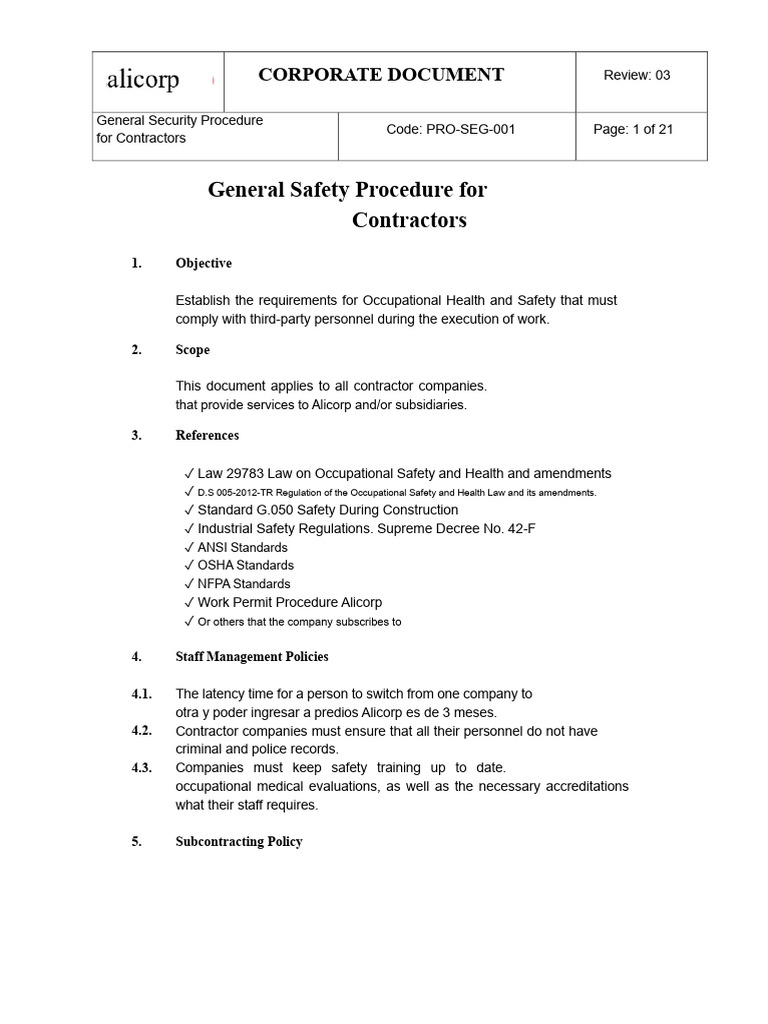 Contractor Safety Procedures Overview | PDF | Occupational Safety And ...