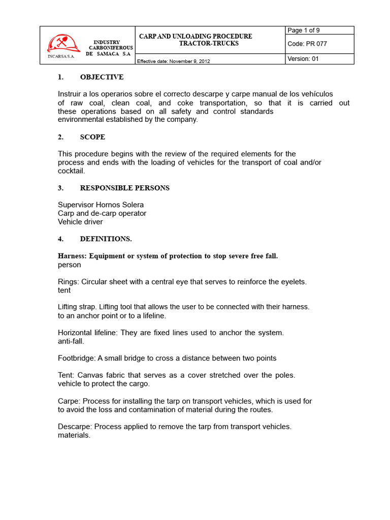 PROCEDURE FOR LOADING AND UNLOADING OF TRUCKS PTS.RA | PDF | Semi ...