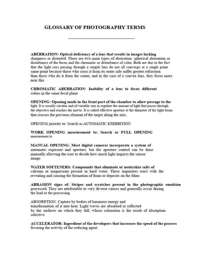 Photography Terms Glossary | PDF | Camera | Flash (Photography)