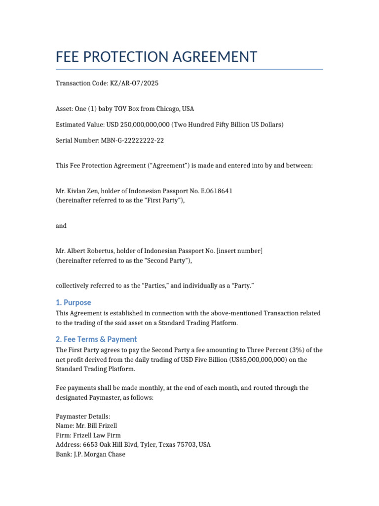 Fee Protection Agreement | PDF | Banks | Fee