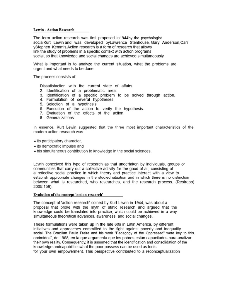 Lewin ACTION-RESEARCH | PDF | Action Research | Participatory Action ...