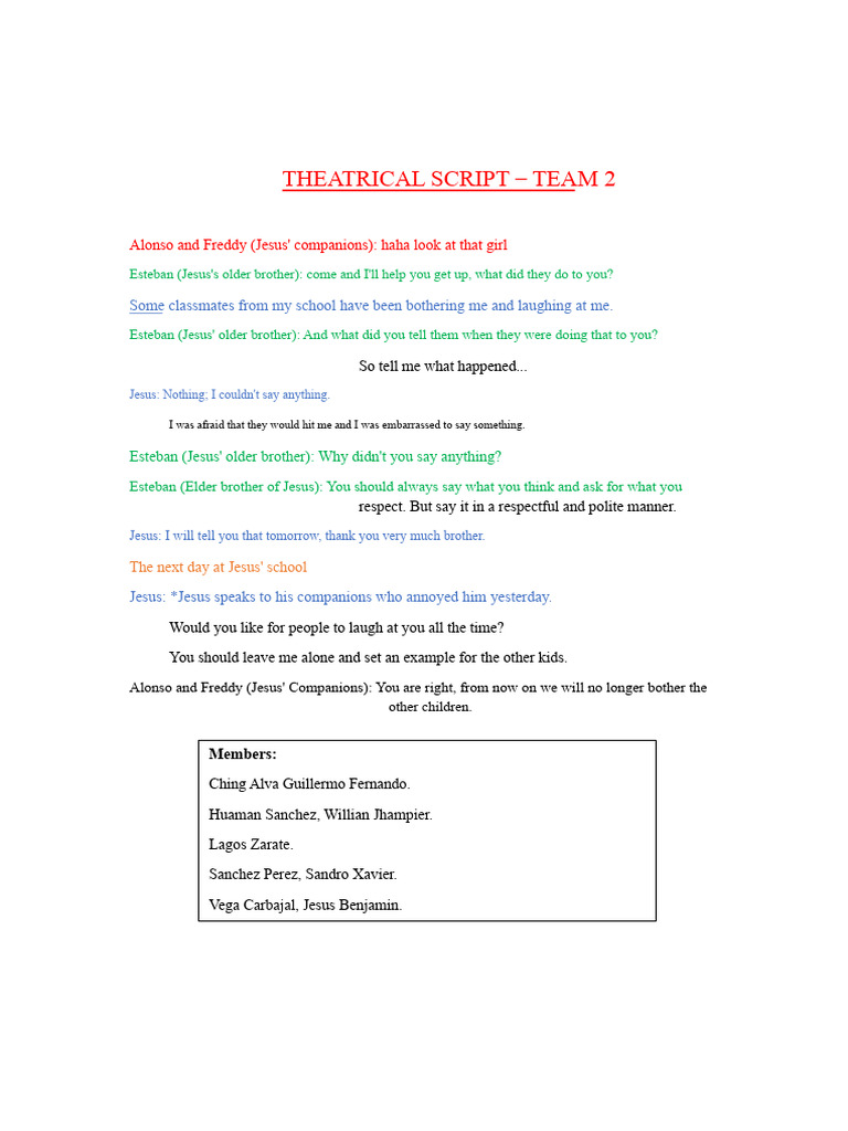 Theatrical Script - Team 2 | PDF