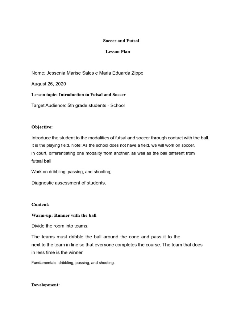 Lesson Plans - Soccer and Futsal | PDF | Association Football | Ball Games