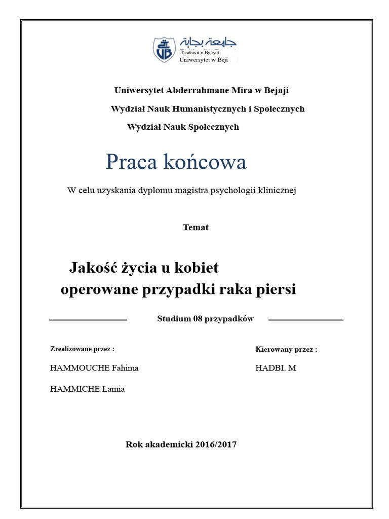 Jakość Życia Kobiet Po Operacji Z Powodu Raka Piersi | PDF