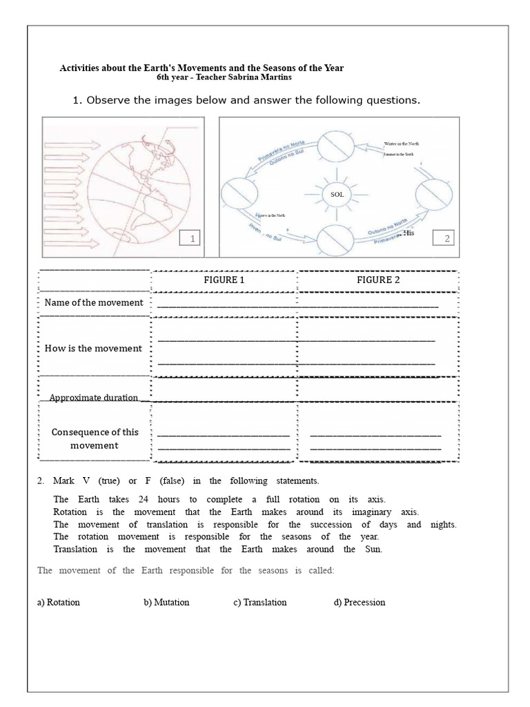 Earth's Movements and Seasonal Activities | PDF | Rotation | Earth