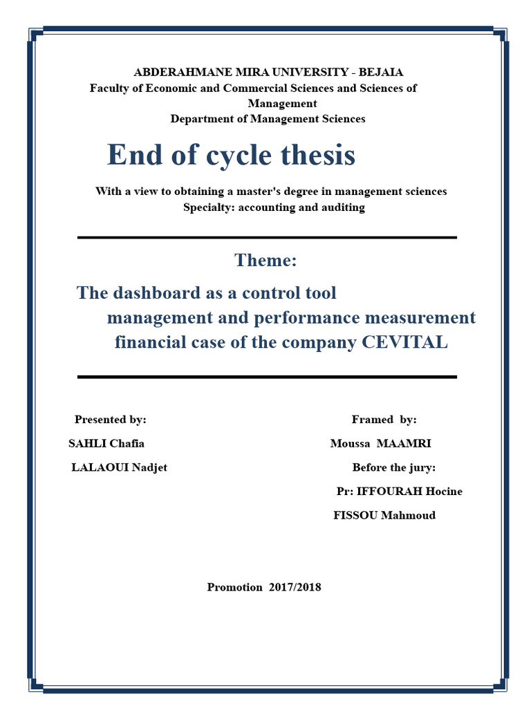 The dashboard as a tool for management control and measuring financial ...