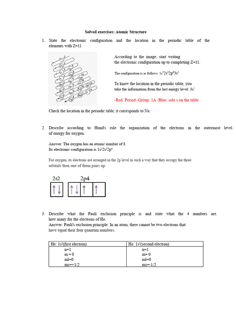 Solved exercises on modern atomic structure | PDF | Electron ...