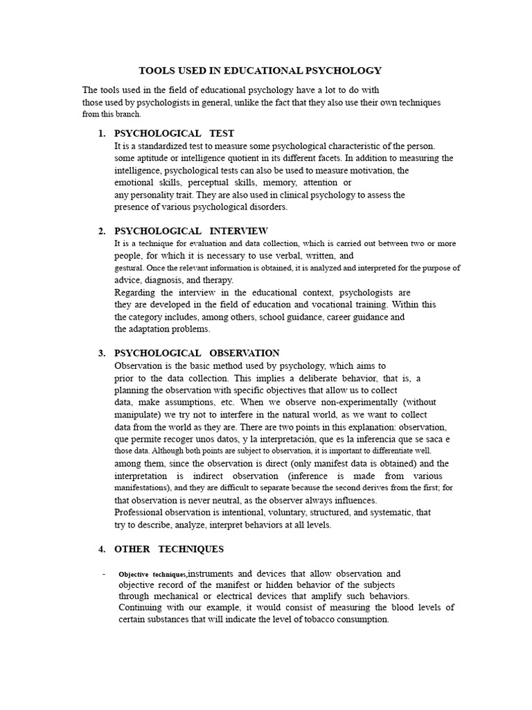 Tools Used in Educational Psychology | PDF | Psychology | Psychological ...
