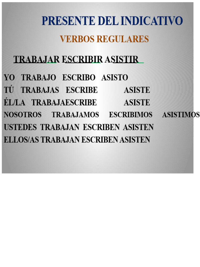 Presente Del Indicativo, Formación de Verbos Regulares e Irregulares | PDF