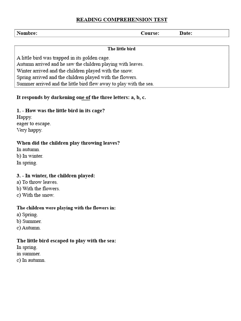 Reading Comprehension Test #2 | PDF