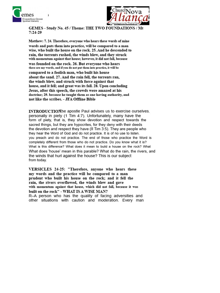 45 - Study - The Two Foundations | PDF | Jesus | Gospel Of Matthew