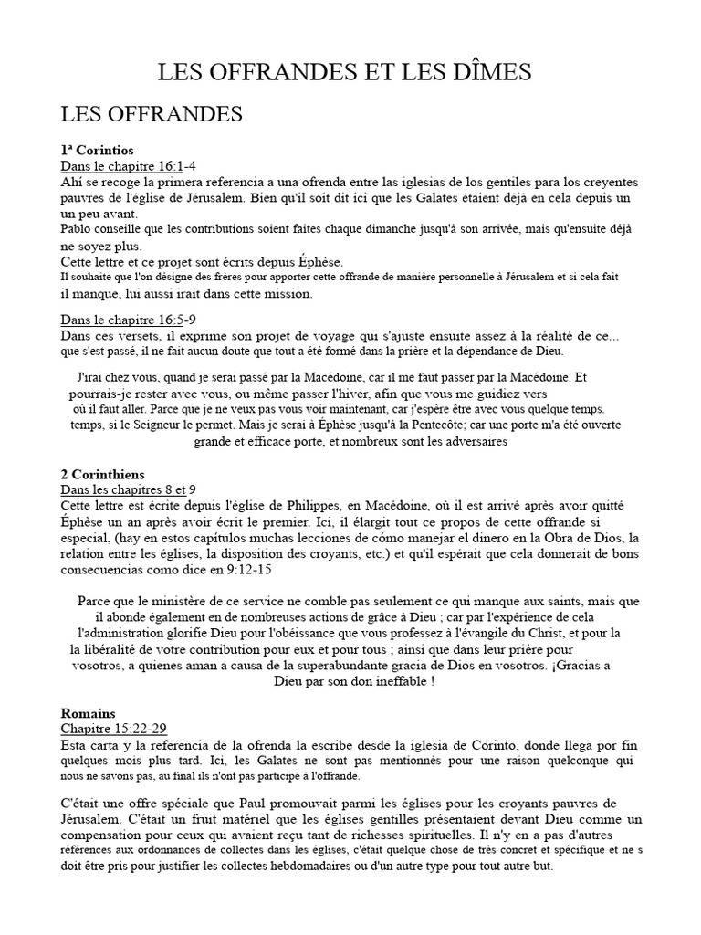 Offrandes et dîmes : enseignements bibliques | PDF | Dîme | Église ...