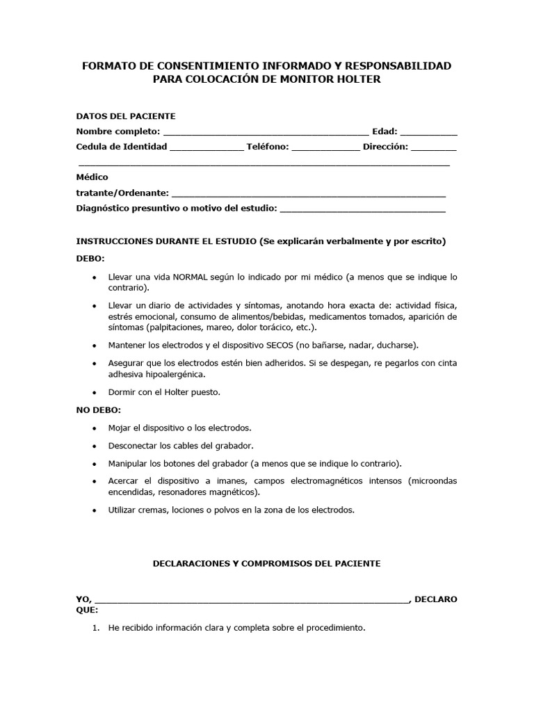 Consentimiento para Monitor Holter | PDF | Consentimiento informado ...