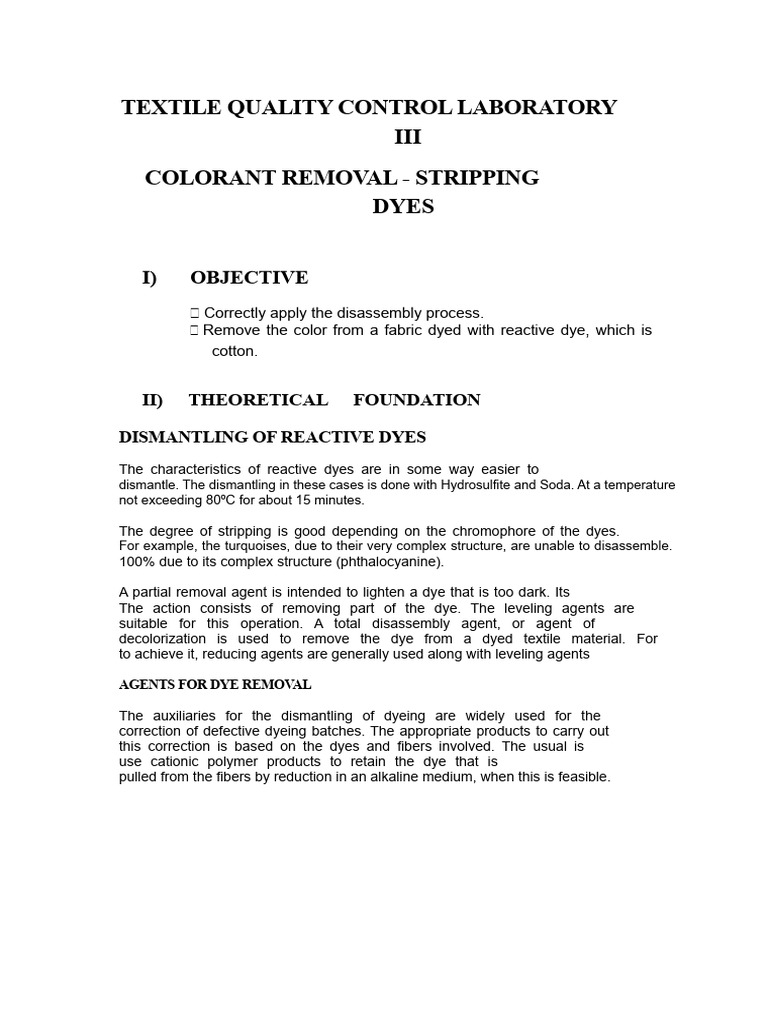 Textile Quality Control Laboratory III - Dismantling | PDF | Dyeing | Dye