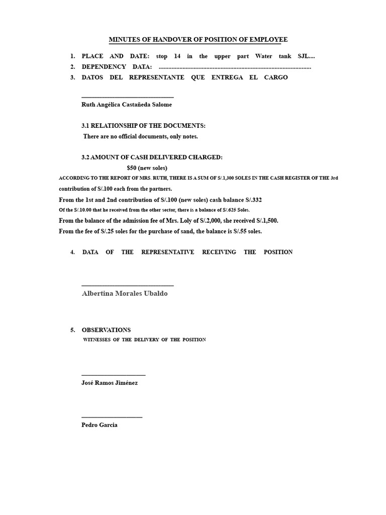 Employee Position Handover Minutes | PDF