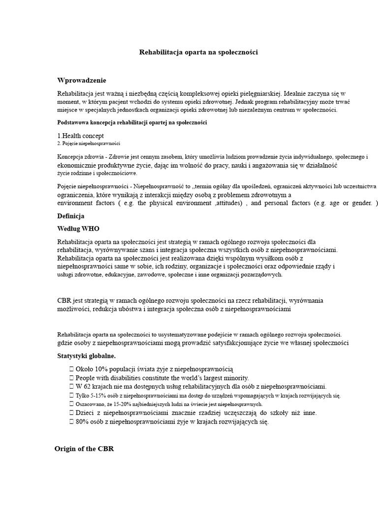 Rehabilitacja Oparta Na Społeczności | PDF