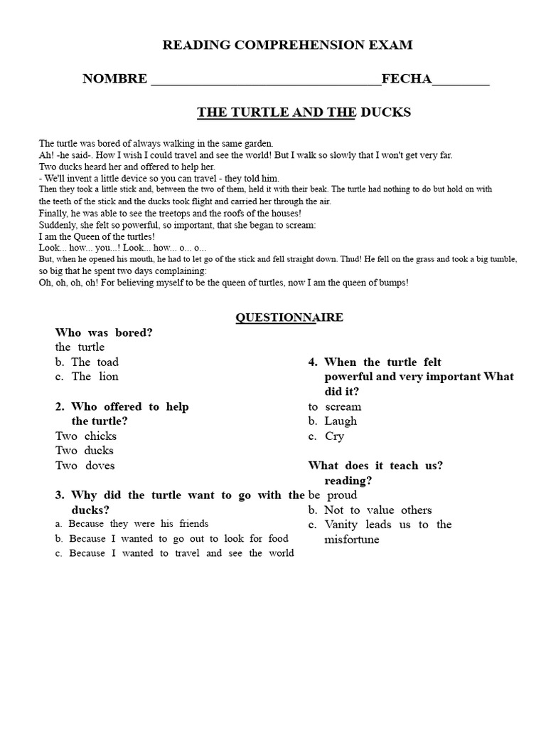 Reading Comprehension Exam | PDF