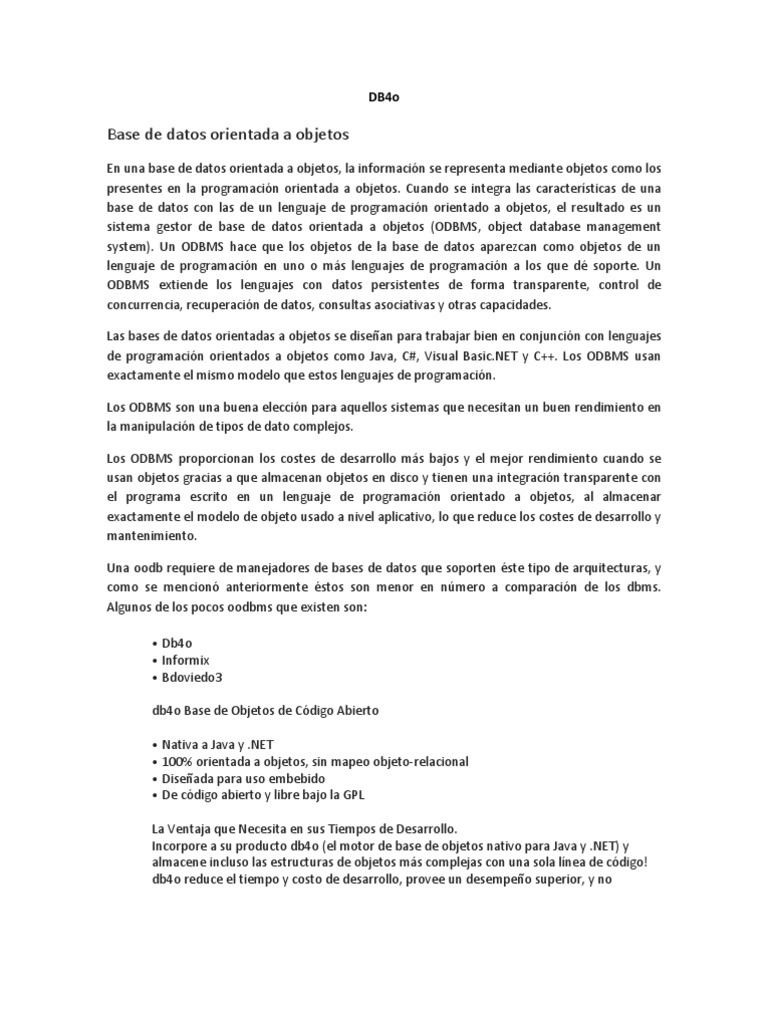 DB4O | PDF | Bases de datos | Programación orientada a objetos