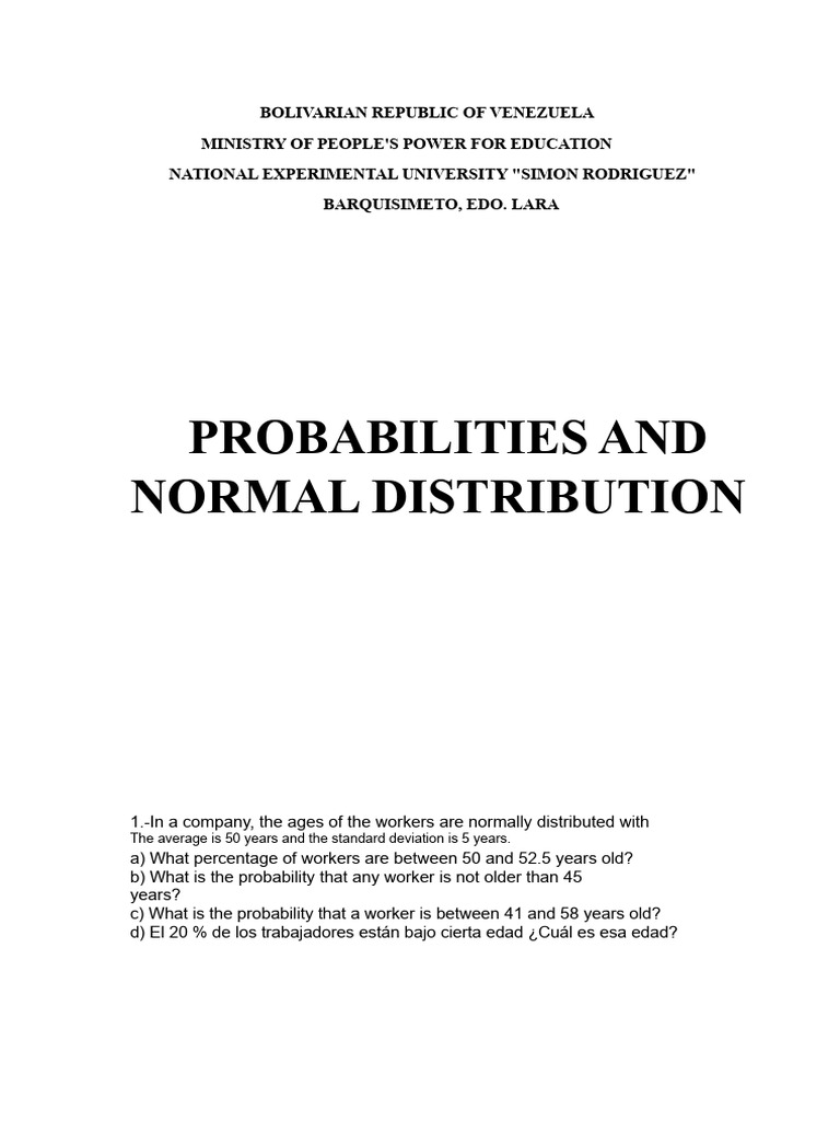 Probabilities and Normal Distribution | PDF | Normal Distribution ...