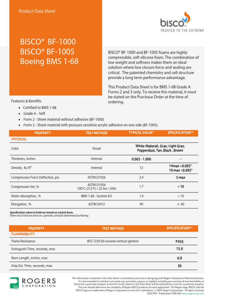 BISCO® BF-1000 & BF-1005 Data Sheet | PDF | Mechanical Engineering ...
