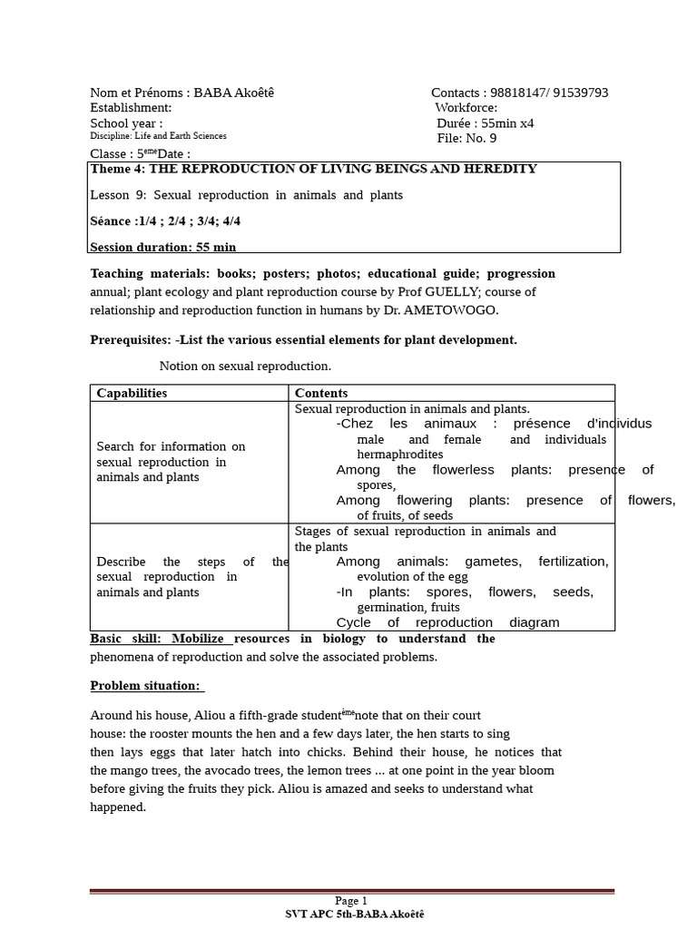 9-Science Course 5th Grade - Sexual Reproduction in Animals and Plants ...
