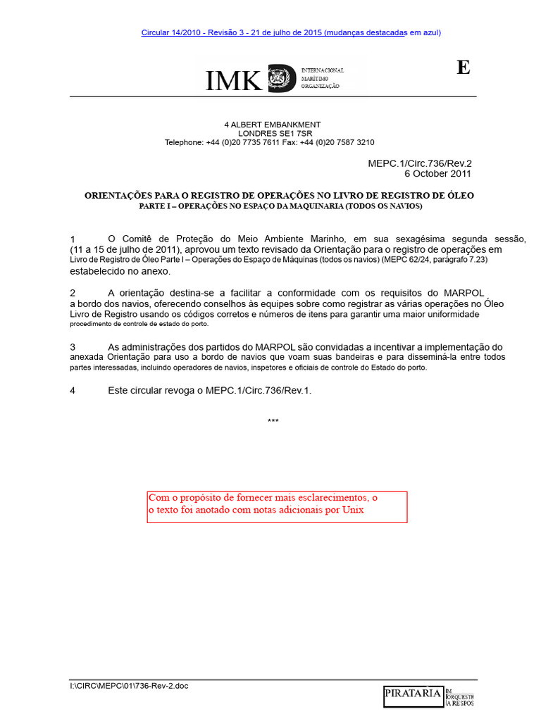 Orientação 150721 MEPC.1-Circ.736-Rev.3- (1) | PDF | Desperdício