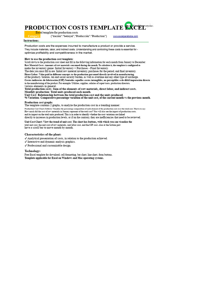 Production Cost Template Excel | PDF | Cost Of Goods Sold | Cost