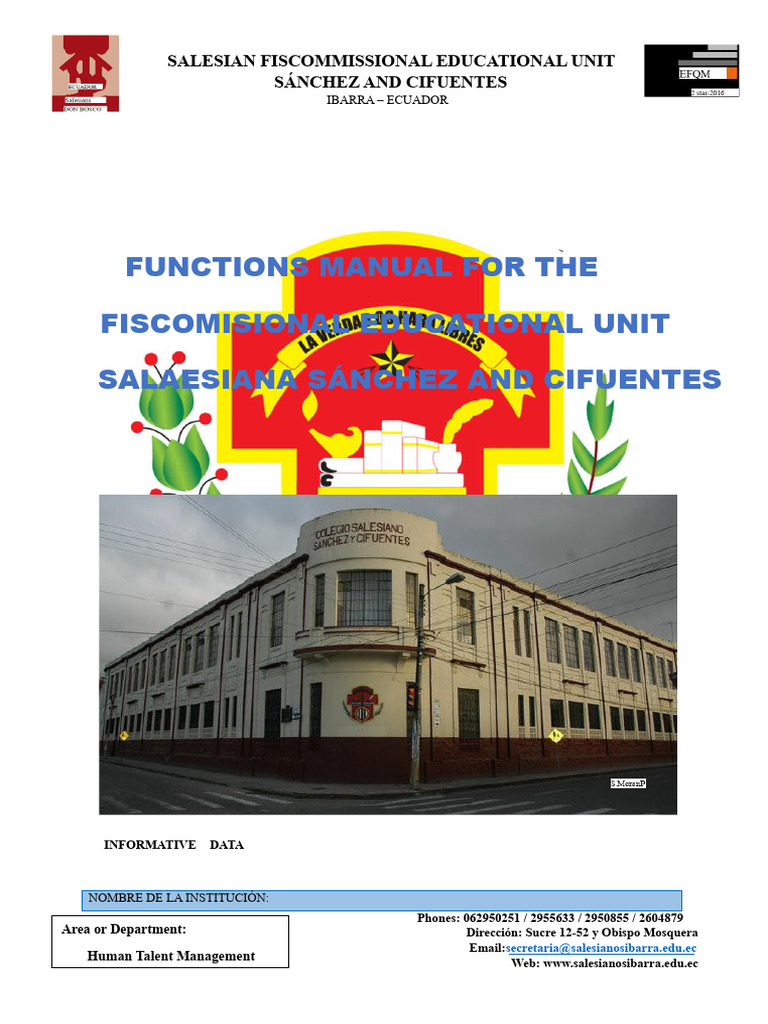 MANUAL OF FUNCTIONS FOR THE FISCOMISIONAL EDUCATIONAL UNIT SALAESIANA ...
