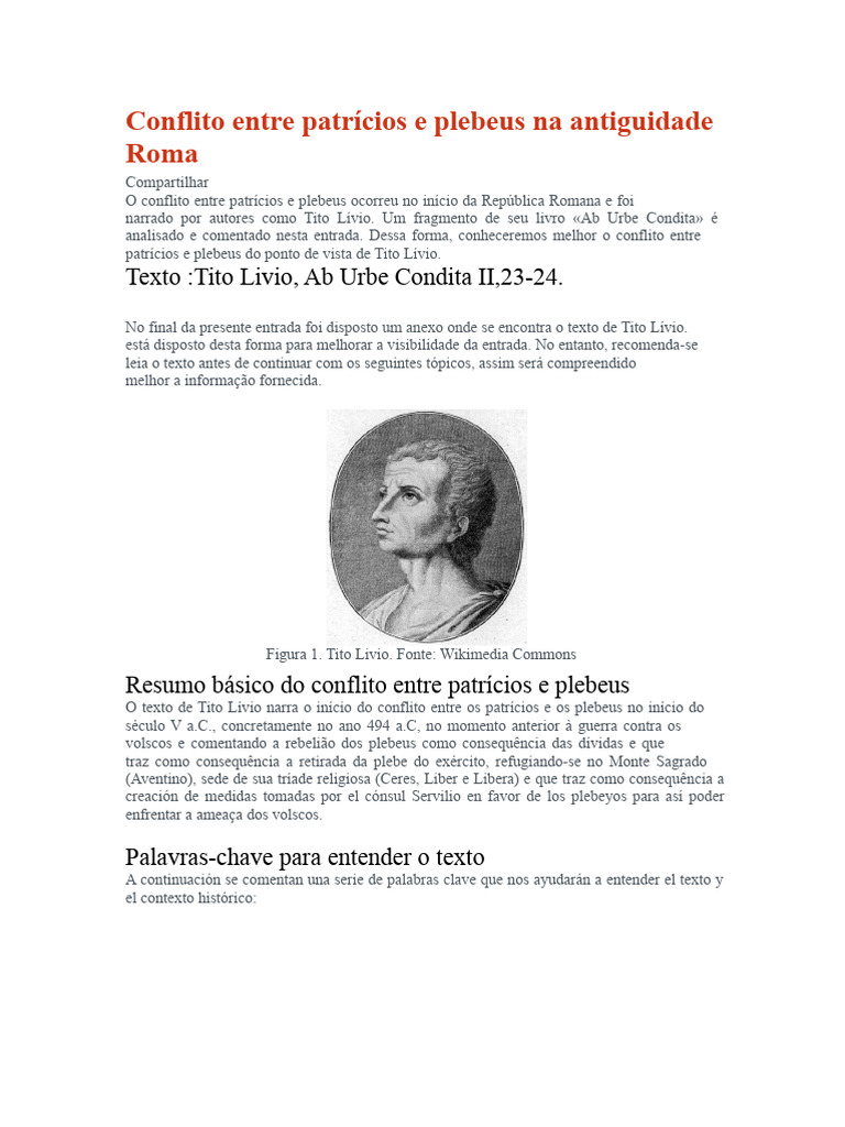 Conflito entre patrícios e plebeus na antiga Roma | PDF | Roma Antiga ...