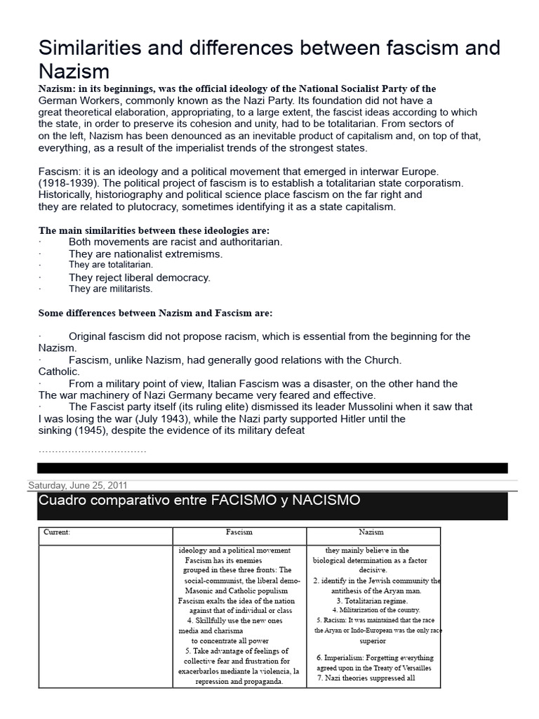 Similarities and Differences Between Fascism and Nazism | PDF | Fascism ...