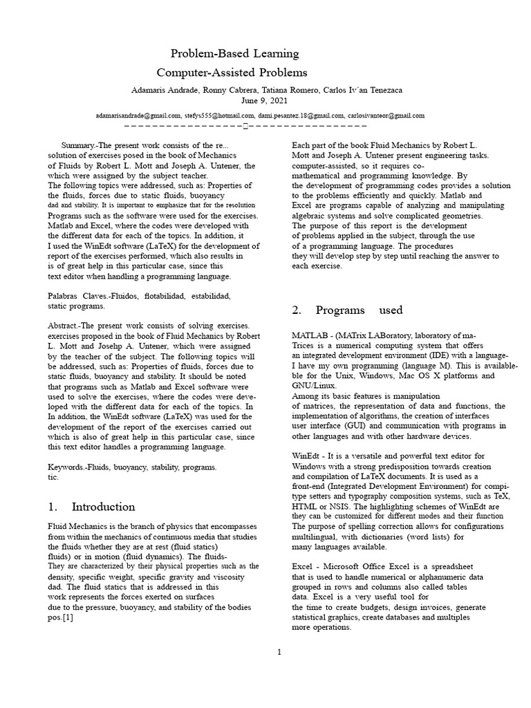 Fluid Mechanics Exercises with MATLAB | PDF | Computer Programming ...