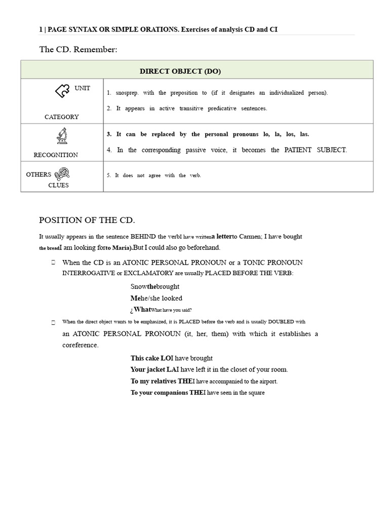 CD and CI_syntax exercises simple sentence_3rd_2018_2019 | PDF | Verb ...