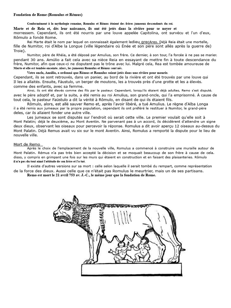 Fondation de Rome : Romulus et Rémus | PDF | Romulus et Rémus ...