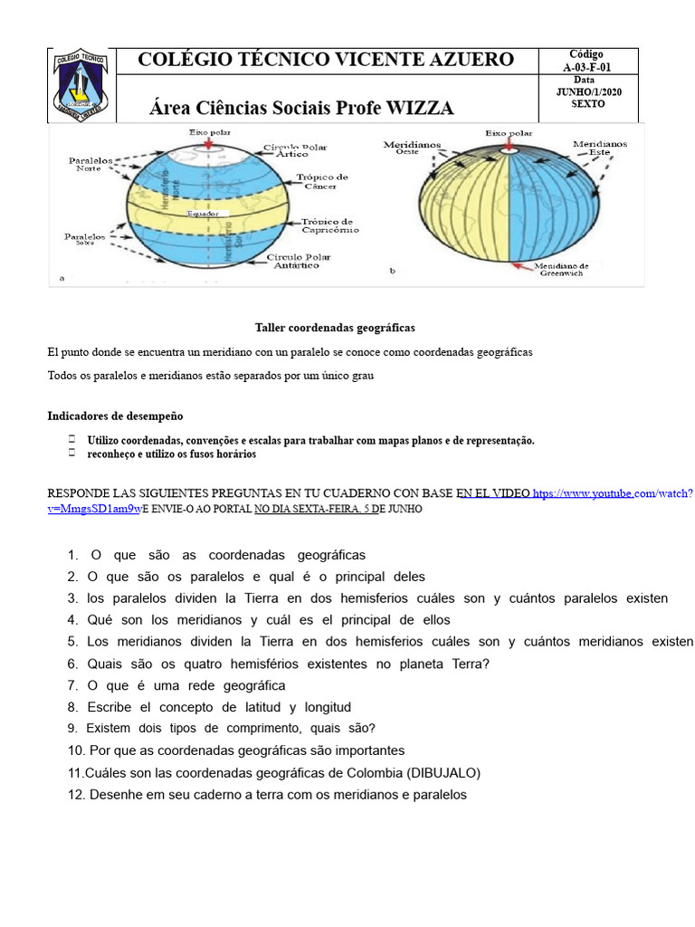 Taller sobre Coordenadas Geográficas | PDF