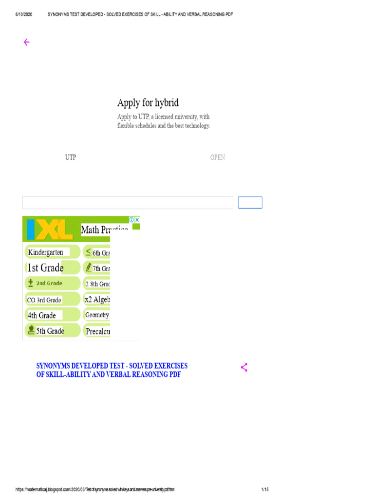 Synonyms Developed Test - Solved Exercises of Skill - Aptitude and ...