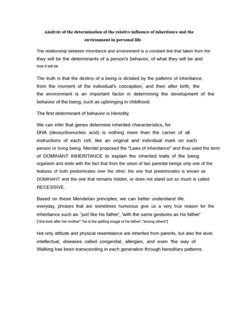 Analysis of The Determination of The Relative Influence of Inheritance ...