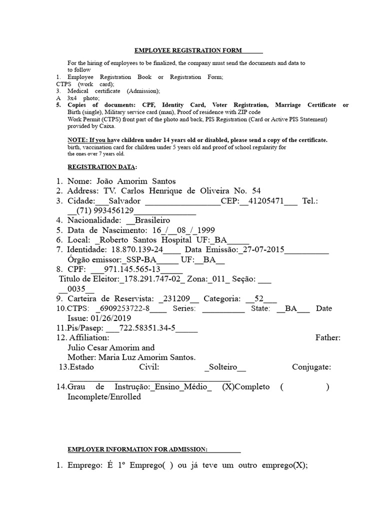 EDITABLE EMPLOYEE REGISTRATION FORM | PDF | Government And Personhood