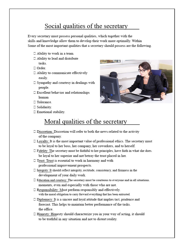 Social Qualities of the Secretary | PDF | Integrity | Loyalty