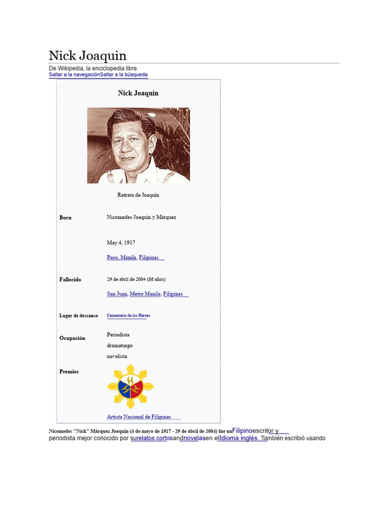 Nick Joaquin | PDF | Filipinas | Manila