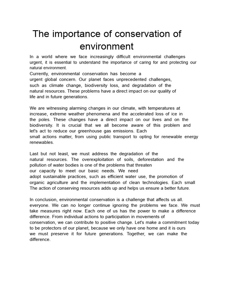 Speech The Importance of Environmental Conservation | PDF